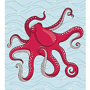 Lunarable Kraken Duvet Cover Sets, Submarine Octopus in Sea Waves with Bubbles Depth of The Ocean Illustration Print, Bedding Set with 2 Duvet Covers 4 Pillowcases, 2 Pack Cal King Size, Red White