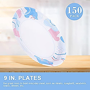Tyzarglef 150 Count Paper Plates 9 inch Bulk Printed Disposable Dinner Plates Heavy Duty Soak-proof for Everyday Use and All Occasions
