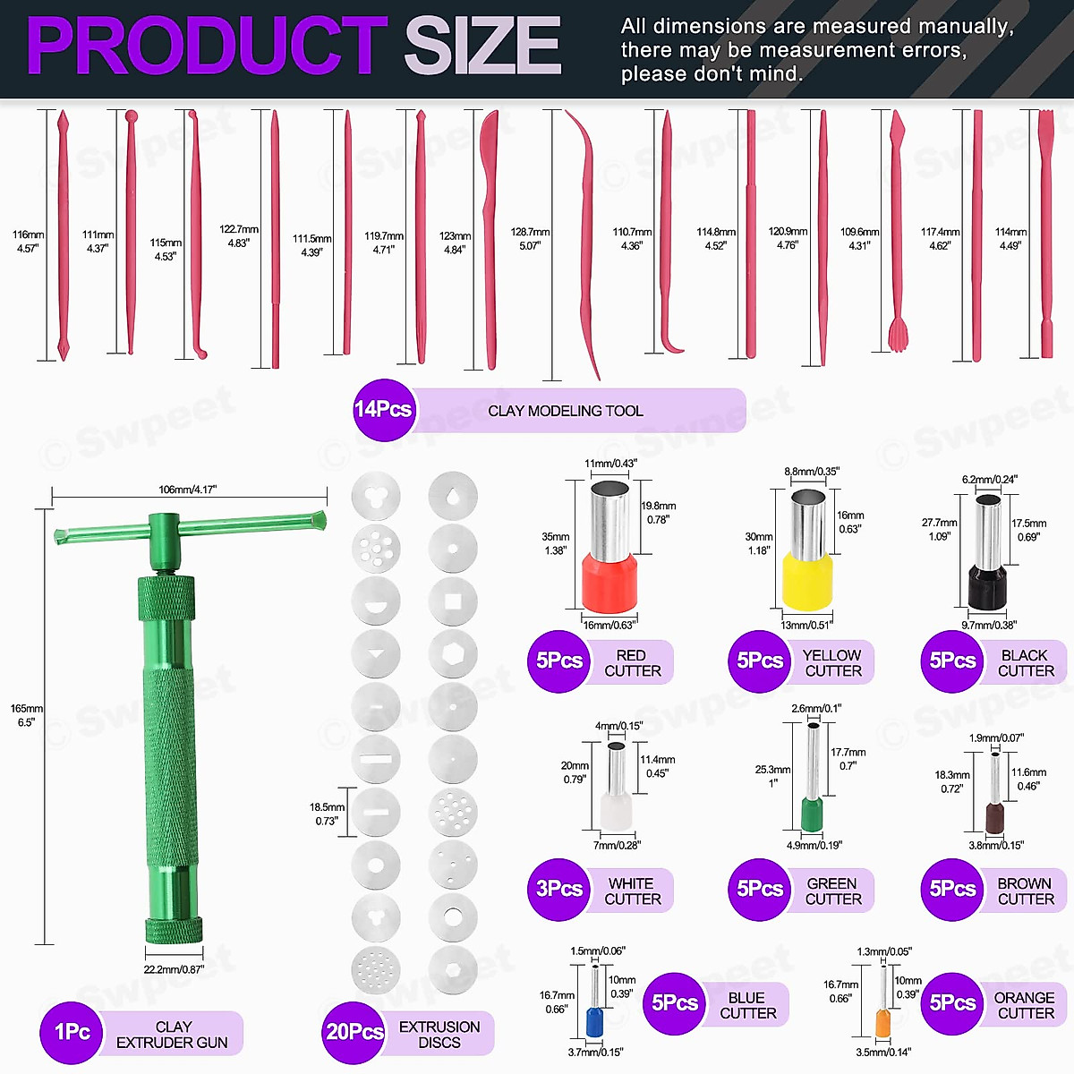 Swpeet 122Pcs Green Clay Extruder Gun and Fondant Cake Mold with Cookie Plunger Cutter Tool Polymer Clay Cutters Kit, Perfect for Clay Cake DIY Craft Cake Decorating Supplies Modeling Tool