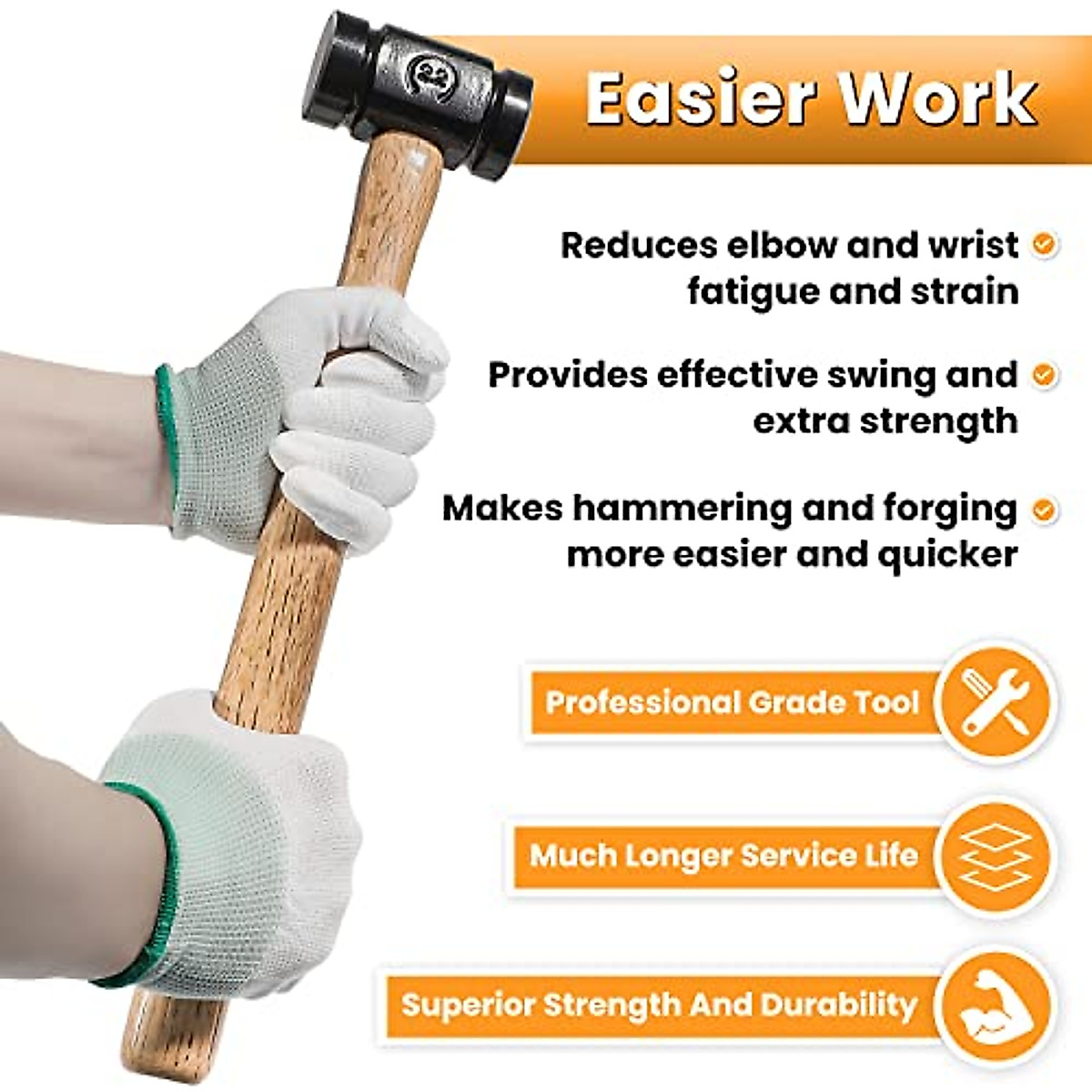 36 oz Rounding Hammer Blacksmith Bladesmith Forge Engineer Drilling Hammer Handmade Knife Making Metal Working Forging Farrier Tool Flat Round Face with Wooden Handle Steel Head