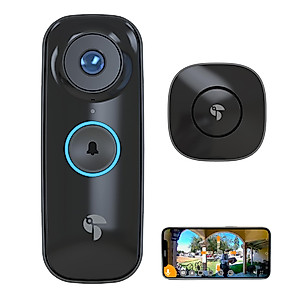 TOUCAN 1080P Wireless Video Doorbell with Wireless Chime, 2-Way Audio, Motion Detection, Night Vision, 180-Degree Ultra Wide Angle Lens, Compatible with Alexa & Google Home, No Subscription Required