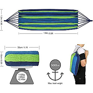 Camping Hammock 550lb Upgraded Thickened 320G Durable Canvas Fabric Single Hammocks with Two Anti Roll Balance Beam and Sturdy Metal Knot Tree Straps for Camping, Patio, Backyard, Outdoor (Blue)…