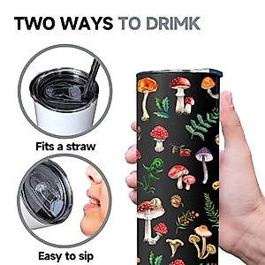 Ceovfoi Mushroom Tumbler with Lid and Straw, Mushroom Lovers Gifts for Women, 20 OZ Mushroom Coffee Tumbler Mug Cup for Women,Mushroom Stuff/Accessories