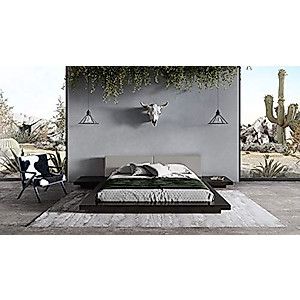 Limari Home Albina Collection Modern Style Bedroom Wenge Veneer Finished Leatherette Upholstered Platform Low Profile Bed, Queen, Black, Gray