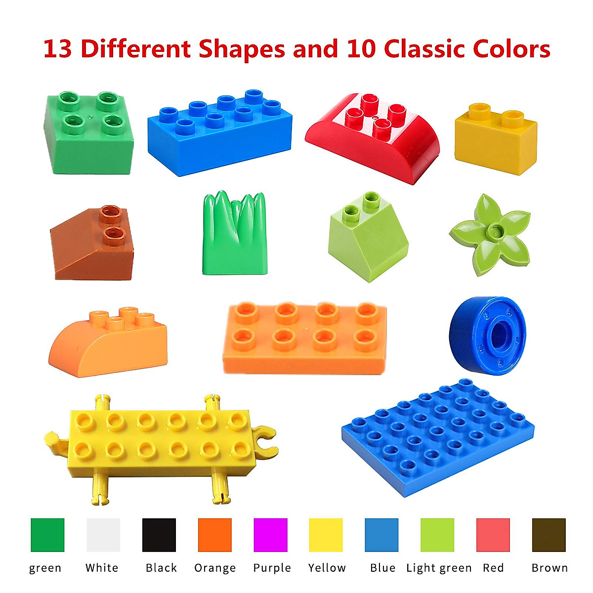 burgkidz Big Building Block Set - 214 Pieces Toddler Educational Toy Classic Large Size Building Block Bricks - 13 Fun Shapes and Storage Bucket - Compatible with All Major Bulk Bricks Set