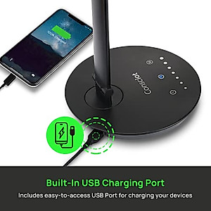 LED Desk Lamp, Consciot 12W Desk Light with USB Charging Port, 5 Lighting Modes 7 Brightness Levels, Dimmable & Adjustable, Touch-Sensitive Control, 30/60 min Auto Timer, Black