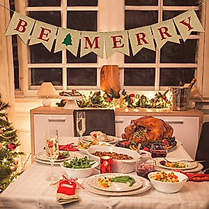 Partyprops Be Merry Burlap Banner | Christmas Burlap Banner | Christmas Tree Garland | Holiday Bunting | Home Garden Indoor Outdoor Banner | Natural Burlap Banner | Christmas Decor Decorations