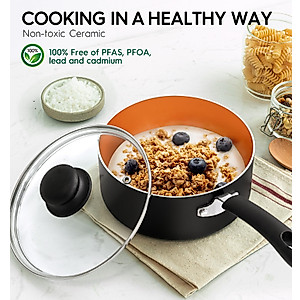 MICHELANGELO Nonstick Sauce Pan With Lid, 1QT&2QT&3QT Ceramic Saucepan, Copper Saucepans,PFAS-FREE Pot Set,Small Pots For Cooking,Multipurpose Cooking Pots Set For Home Kitchen,Dishwasher Safe