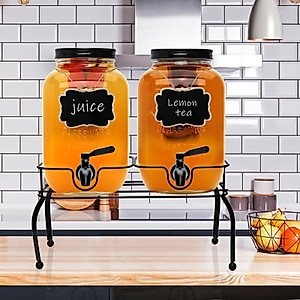 1-Gallon Drink Dispenser,Accguan Glass Water Dispenser with Black Tin Lid and Black Stainless steel faucet,Black Iron Frame,Mason Drink Dispenser for Parties, Picnics, Barbecues and Daily,2 pack