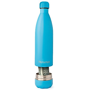 Diversion Safe Water Bottle Can Hidden Bottom for Valuables 17ounce Liquid Capacity and Dry Storage Compartment Stainless Steel Vacuum Insulated Leak Proof Smell Proof Bag Included (Light Blue)