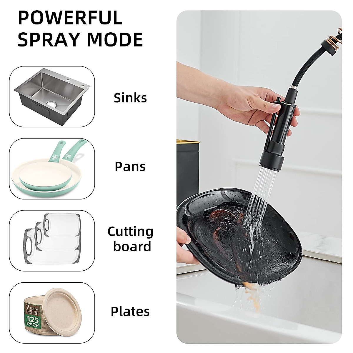 Matte Black Kitchen Faucet AIMADI - Commercial Kitchen Faucets Single Handle Single Hole Spring Rose Gold Kitchen Faucet with Pull Down Sprayer Black