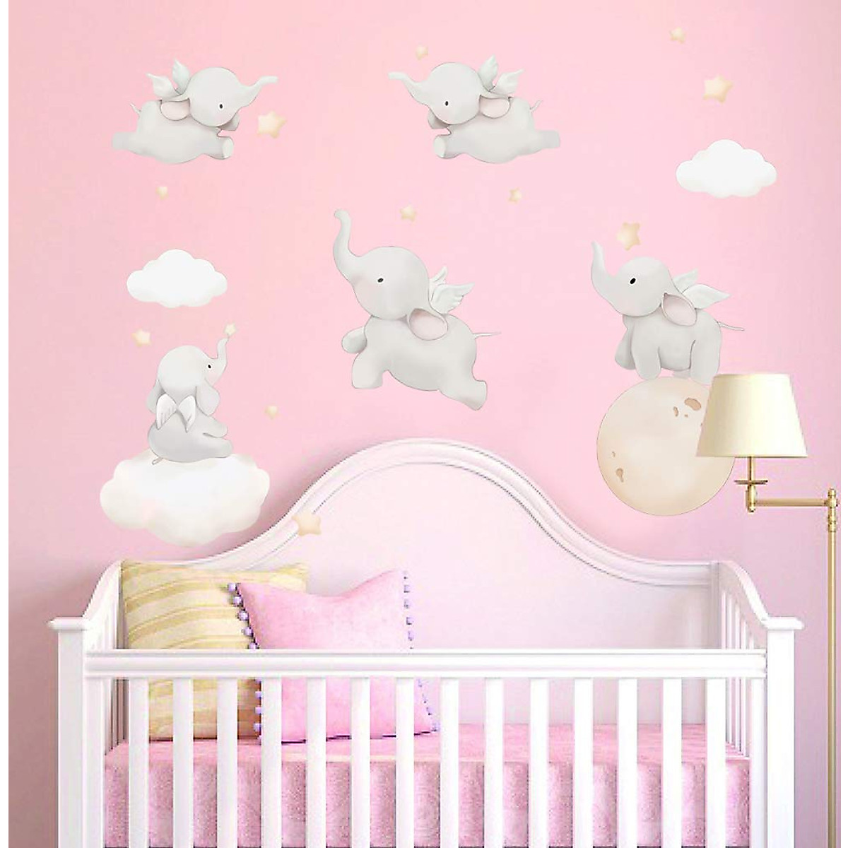 Runtoo Elephant Wall Decal Kids Animals Art Wall Stickers Baby Nursery Bedroom Space Wall Décor