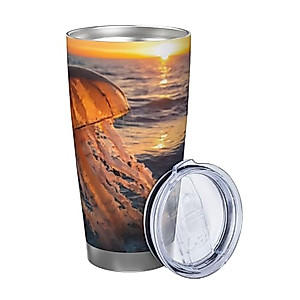 NHJKLWQSZ Jellyfish 20oz Stainless Steel Tumbler With Lid And Straw, Double Wall Vacuum Insulated Coffee Mug Travel Cups Leak-Proof Lid For Hot And Cold Drinks, Metal Straws And Brush