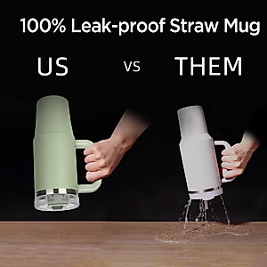 TYESO 30 oz Tumbler with Handle, Straw and Lid - Leak Resistant Insulated Stainless Steel Water Bottle, Car Cup Holder Friendly Travel Coffee Mug Green - Gifts for Men & Women