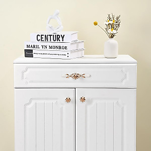 Aandxmok 10 Pack Round Ivory White Gold Knobs and Plates - 1.16” Knob & 5.8” Plate - Boho Cabinet Knobs for House Furnitures Decorative Flower Look, Metal Cabinet Desk Knobs