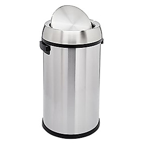 Amazon Basics Round Stainless Steel Trash Can with Swing lid - 65 Liter