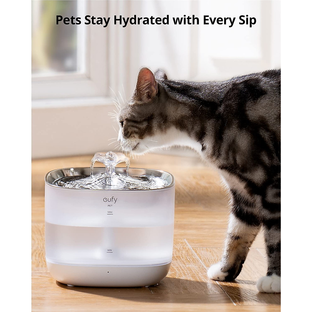 eufy Pet Water Fountain Filter Pack, 4 Official Filters for Pet Water Fountain The Stainless Steel Automatic Water Dispensers for Dogs and Cats, Triple Filtration System