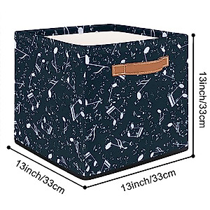 cfpolar Music Notes Theme Cube Storage Bins 13 In, 1 Pack Foldable Storage Organizer Collapsible Fabric Storage Basket, Cube Gift Basket with Dual Leather Handles for Clothes Toys