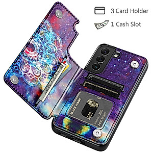 HianDier Compatible with Samsung Galaxy S22 Plus Wallet Case S22+ 5G 6.6 inch (2022) Slim Protective Cases with Credit Card Slot Holder Flip Folio Soft PU Leather Magnetic Closure Cover, Mandala