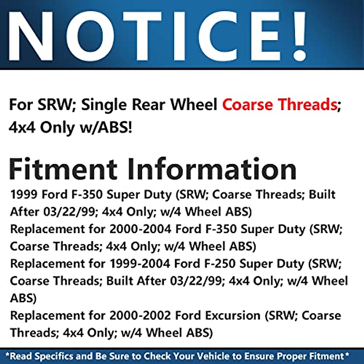Detroit Axle - 4WD Front Wheel Bearing Hubs for 99-04 Ford F-250 F-350 Super Duty, 00-02 Ford Excursion, 2000 2001 2002 Wheel Bearing and Hubs Assembly [w/Coarse Thread] Replacement