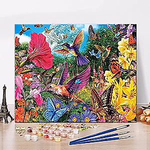 Paint by Number Birds, Natural Scenery Adults Painting by Numbers, Butterfly and Flowers DIY Paint by Number Kit for Adults Kids Students Beginner, Oil Painting Arts Wall Decoration 16X20 Inch