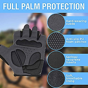 Mountain Bike Gloves for Men Women - Full-Palm Protection Cycling Gloves - Biking Gloves Fingerless Bicycle Gloves Men - Long-Wearing - Non-Slip Cycle Gloves Men - Half finger Bicycling Gloves