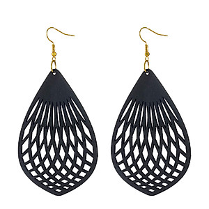 6 Pairs Ethnic Wooden Dangle Earrings Bohemian Wooden Hollow African Drop Earrings Sets Lightweight African Style Wood Teardrop Hook Earrings Retro Natural Wood Statement Earrings Jewelry