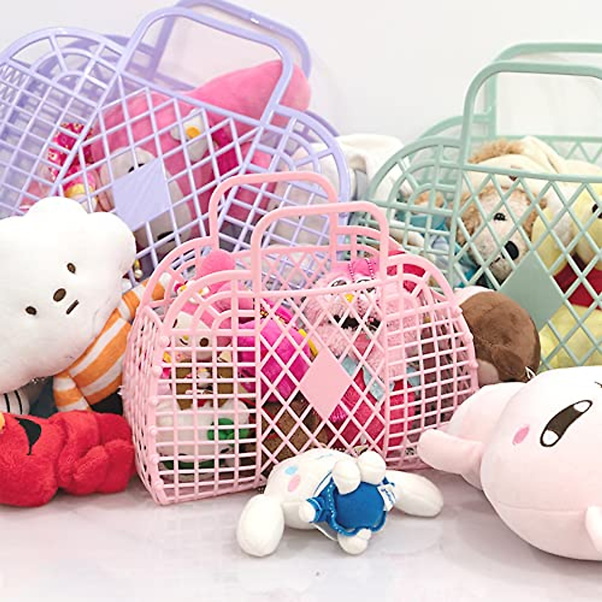 Makukke Jelly Bag for Women,Beach Tote Bag Womens' Fashion Plastic Jelly Purse,80's Retro Purse with Burlap Bags