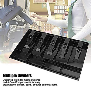 Cash Register Drawer Insert Tray with 5 Bill/4 Coin Compartments for Money Storage, Black