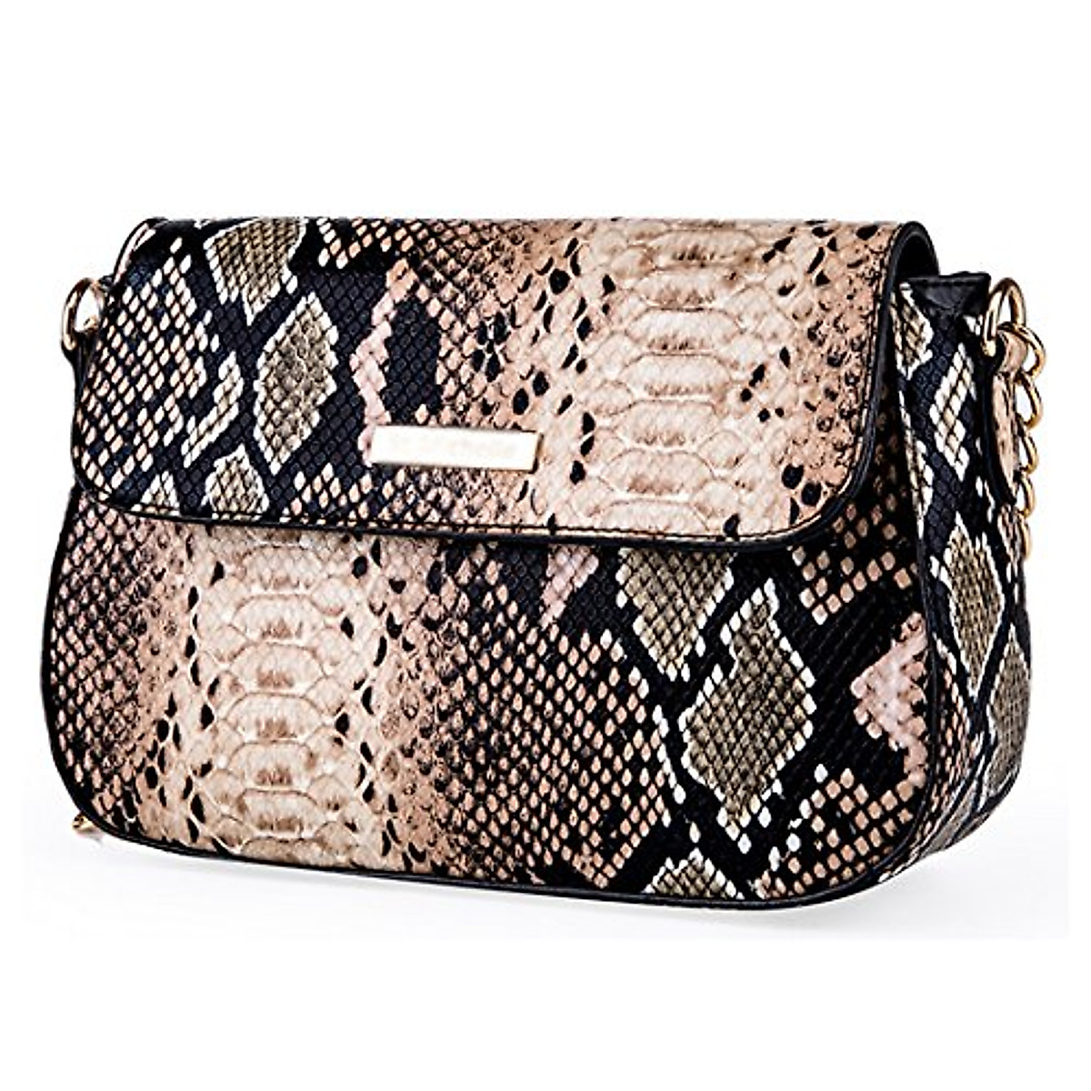 CLARA Women Fashion Snakeskin Pattern Shoulder Bag PU Leather Crossbody Bag Small Satchel Purse Brown