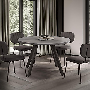 SIMTONAL Round Wood Dining Table for 4-6, 47" Mid Century Modern Kitchen Table (Only Table), Grey