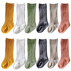 QandSweet Unisex-Baby Knee High Socks Seamless Toddler Boy Girls Cotton Uniform Stockings (0-6 Months, A Lot-6pairs)