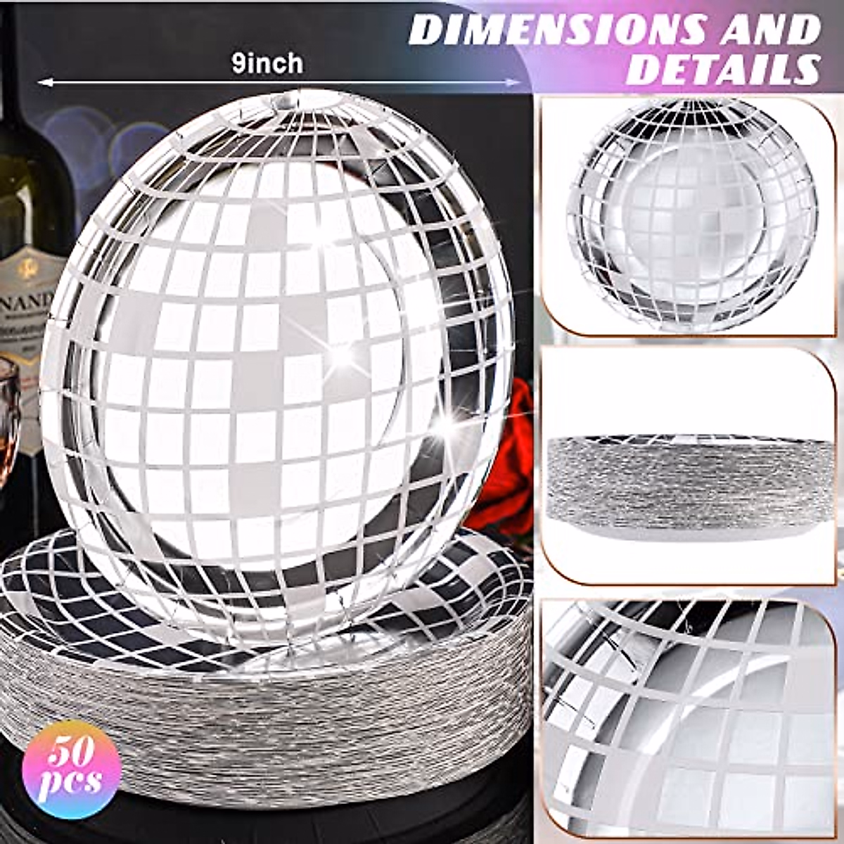 Silver Disco Ball Paper Dinner Plates Disco Paper Plates Disco Plates 70s Disco Party Supplies Bachelorette Plates Disco Party Decorations for Birthday Party, Reunion, 70s Groovy Party (100 Pcs)