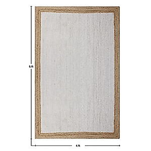 CASAVANI 100% Handmade Natural Jute Rugs Geometric White & Beige Hand Braided Rag Rug Best Uses for Living Room Bedroom Entryway Laundry Room Doorway Door Mate 4x8 6x8 5x5 Feet Square