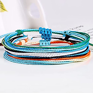Palotay 15PCS Summer Surfer String Woven Anklet Bracelets Adjustable Handmade Waterproof Braided Bracelet String Beach Boho Anklet Bracelets Friendship Colorful Woven Rope Jewelry for Women Girls 16PCS Color