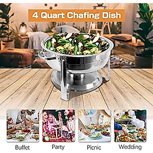 BriSunshine 2 Packs 4 QT Round Chafing Dish Set, Stainless Steel Chafing Dishes for Buffet, Food Warmers with Glass Lid & Holder for Weddings Parties Catering