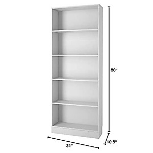 Tvilum Element Wide 5 Shelf Bookcase, Tall, White