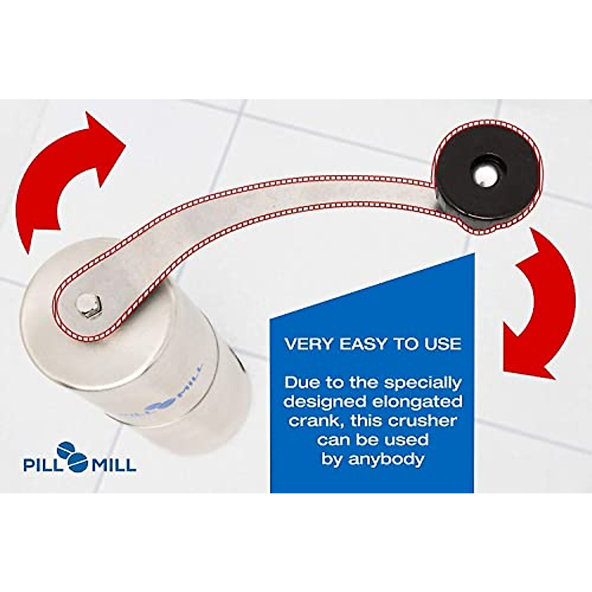 Pill Mill Pill Crusher - Crushes Multiple Tablets to a Fine Powder - Metal Pill Grinder - Tablet Pulverizer Suitable for Travel - Great Feeding Tube use and Pets