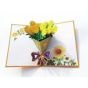 Flower Pop Up Cards 3D, Flower Greeting Card with Envelopes for All Occasions, Assorted 4 Flower Cards for Thanksgiving Birthday Christmas Valentine's Day Gift…