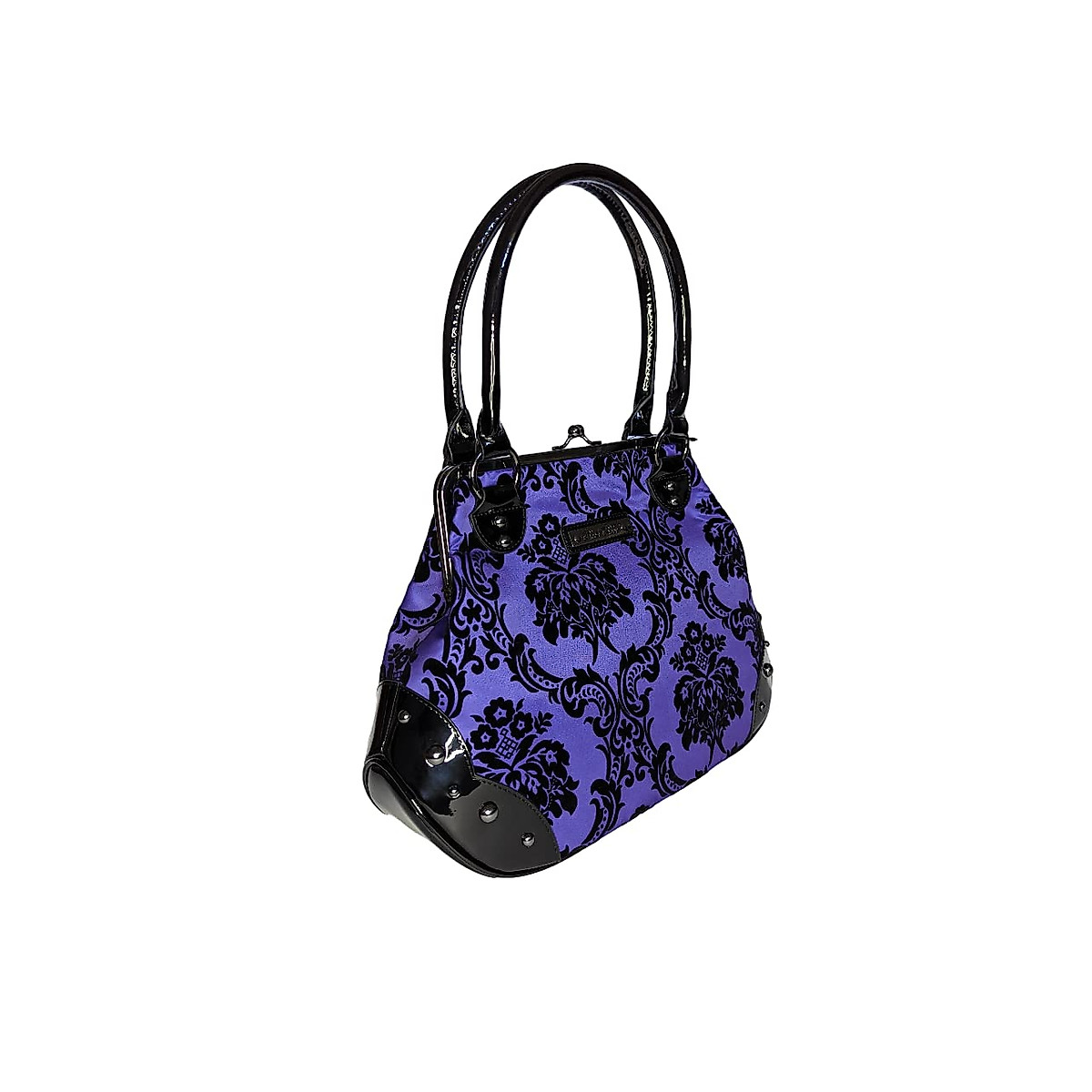 Rock Rebel Mistress Black on Royal Purple Handbag Violet Victorian Damask Retro Kisslock Purse