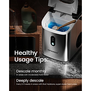 VIVIDMOO Nugget Ice Maker Countertop, 34lbs/24H Pebble Ice Machine, Self-Cleaning Sonic Ice Maker with Basket & Scoop, Compact Pellet Ice Maker for Home/Office/Kitchen/RV/Party, Stainless Steel