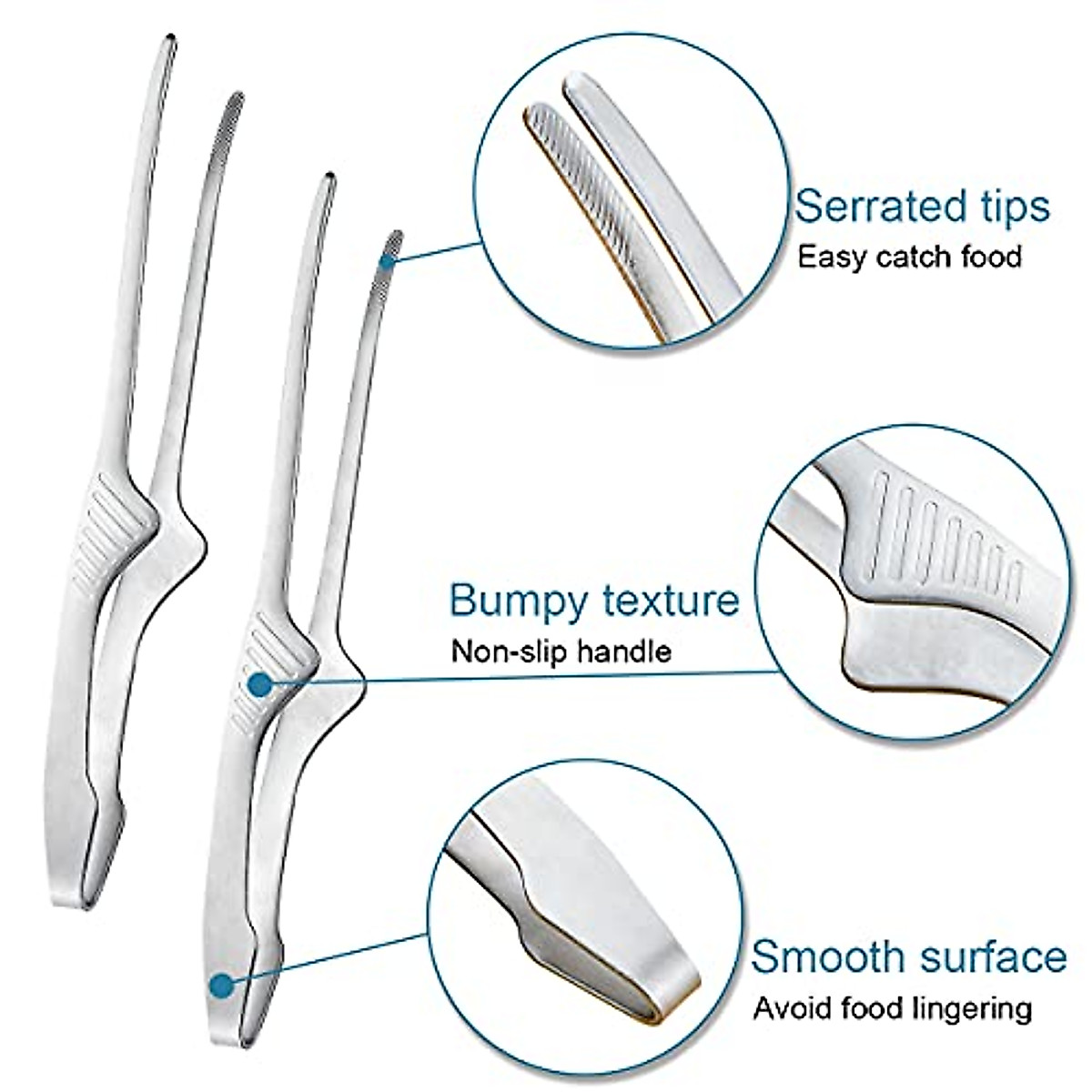 2 Pieces Stainless Steel Grill Tongs for Korean and Japanese BBQ Clean & Convenient Use,Non-Slip Serrated Tips,Ideal for Cooking Self-Standing Tongs for Salad,Grill,Camping,Buffet,Oven