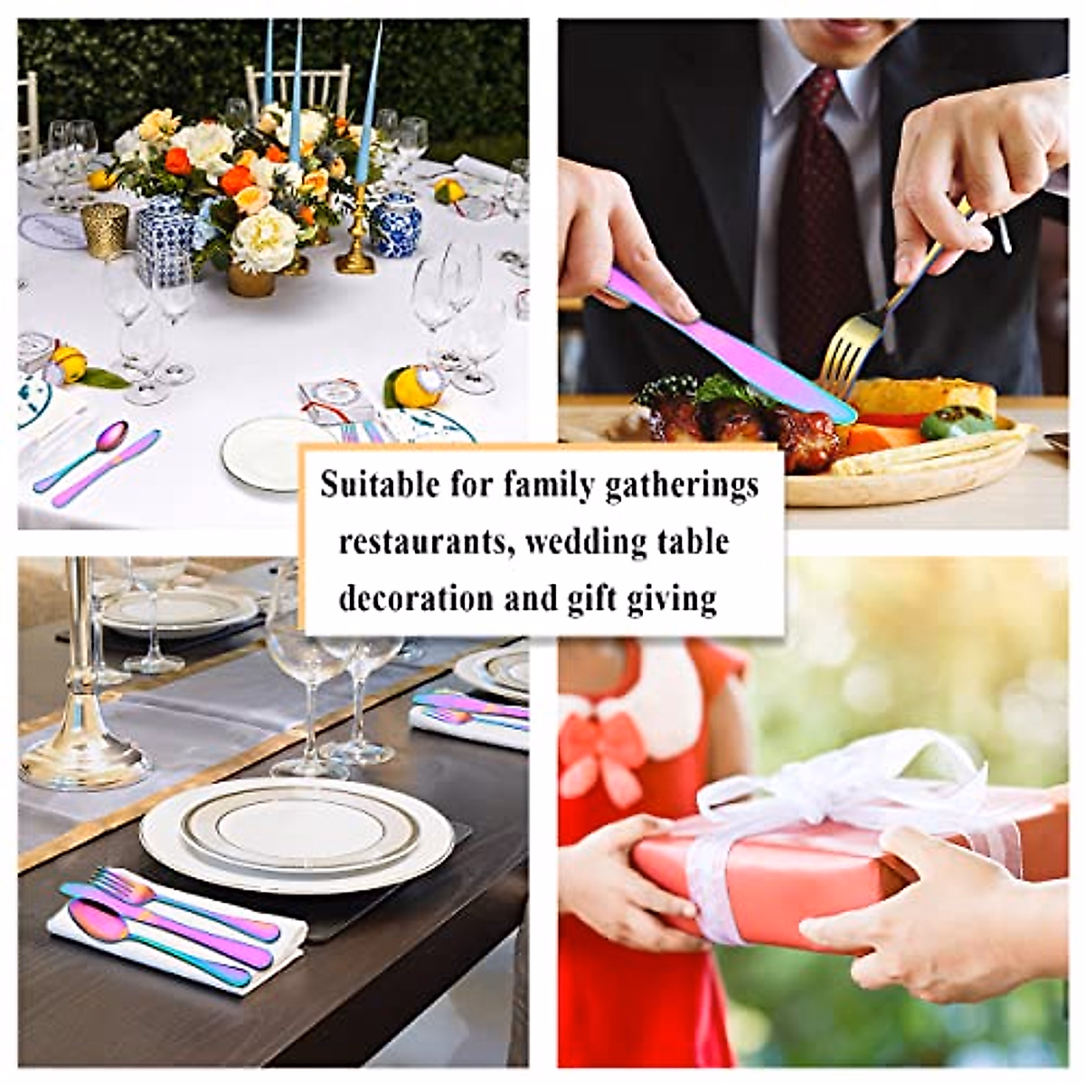 Berglander Flatware Set 20 Piece, Stainless Steel With Titanium Colorful Plated, Multicolor Flatware Set, Silverware, Rainbow Color Cutlery Set Service For 4