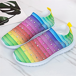 Women's Crystal Breathable Orthopedic Slip on Walking Shoes Sparkly Sneakers, Womens Mesh Orthopedic Walking Shoes Slip Resistant Slip on Tennis Sock Sneakers (5,Rainbow)