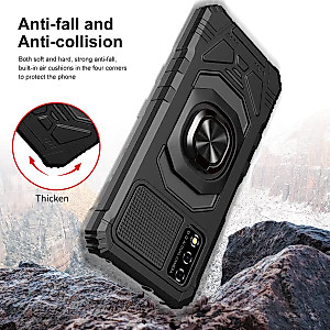 spycase Case Compatible for T-Mobile REVVL V Case w/Tempered Glass Screen Protector [Military Grade] Ring Car Mount Kickstand Shockproof Hard Phone Case - Black