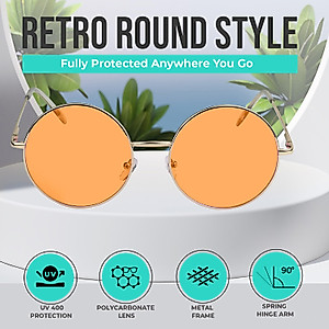 SunnyPro Metal Sunglasses Circle Lens Hippie Glasses Round Shades Quavo Orange