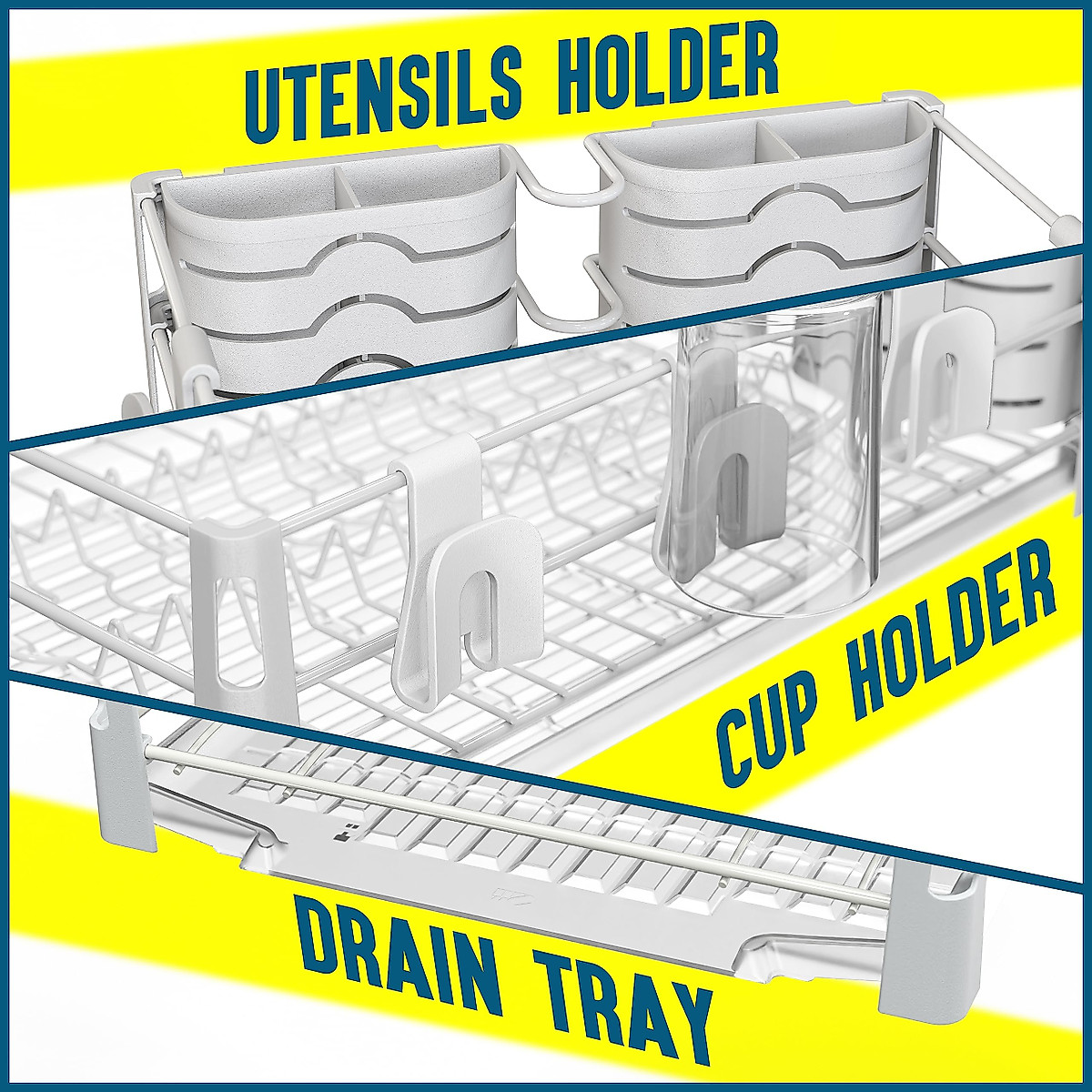 Simple Houseware Dish Rack with Drainers, Mug Holder and Utensil Holder, White