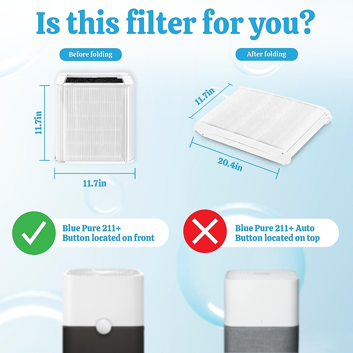 LeadCon 211+ Replacement Filter Compatible for Blue Pure 211+, Foldable, Particle and Activated Carbon Replacement Filter…
