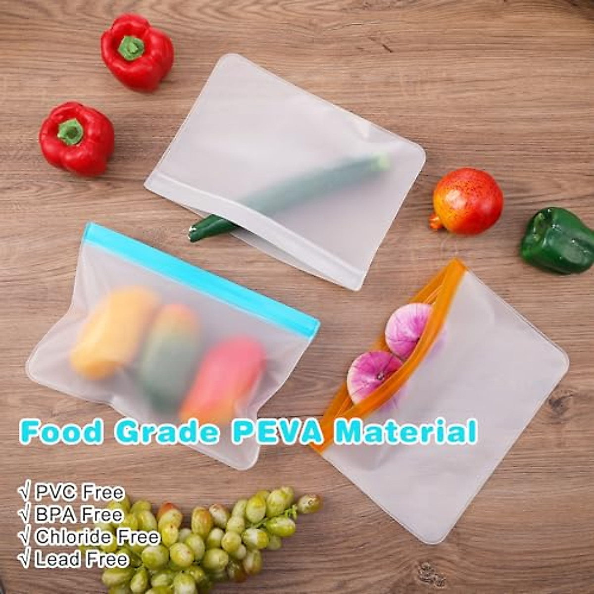 Amabro 6PCS Reusable Freezer Bags, BPA Free Sandwich Food Storage Bags Leakproof Gallon Bags Silicone Snack Bags for Marinate Meats Fruits Veggies Cereal Meal Prep Travel Fridge Kitchen