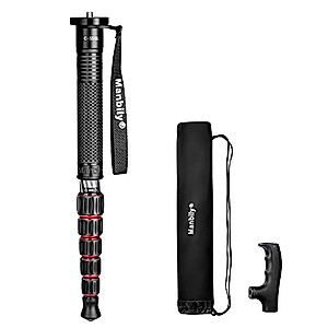 Manbily Camera Monopod Carbon Fiber Portable Compact Lightweight Travel Monopod with Carrying Bag Walking Stick Handle,for DSLR Canon Nikon Sony Video Camcorder,6 Sections up to 61-in (C-555L)